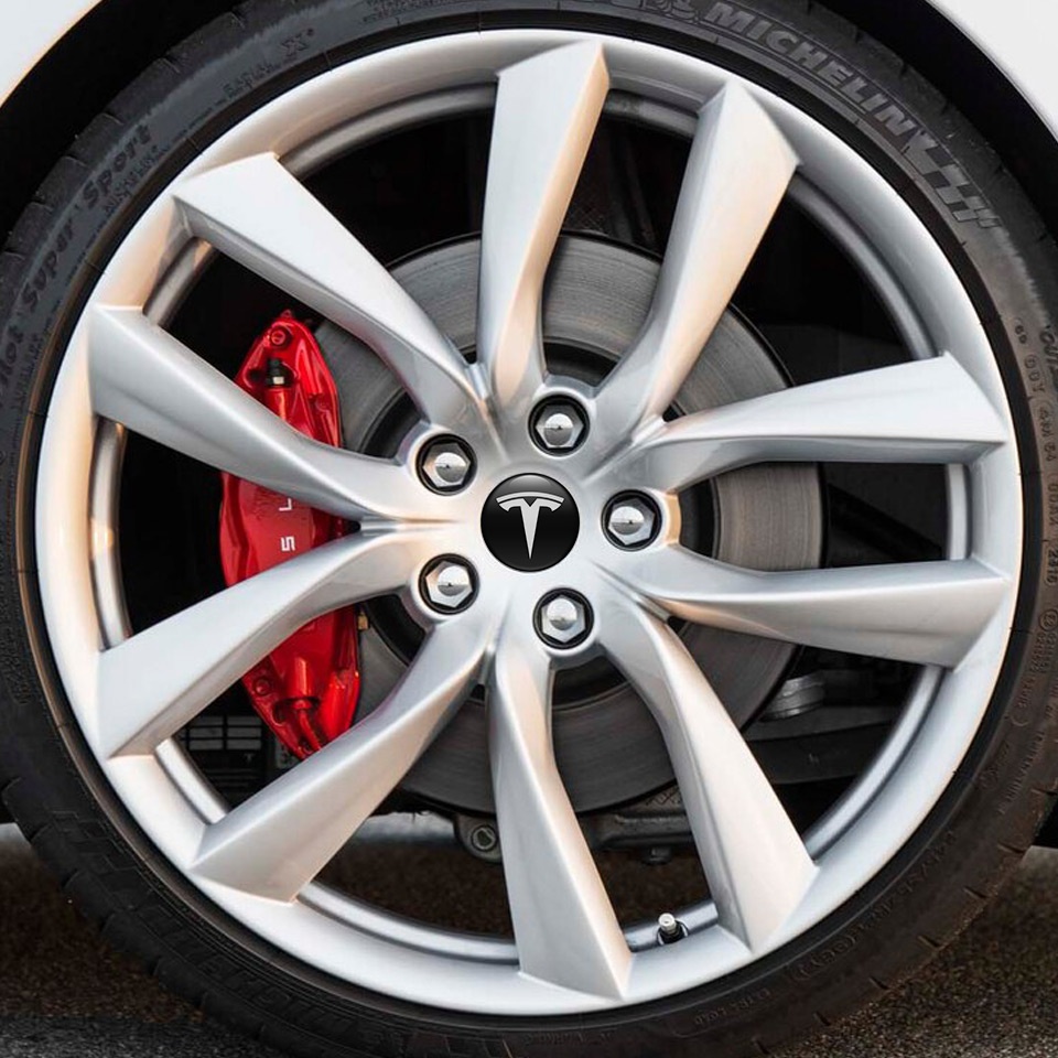 Tesla Silicone Stickers Center Hub Black And White | Wheel Emblems ...